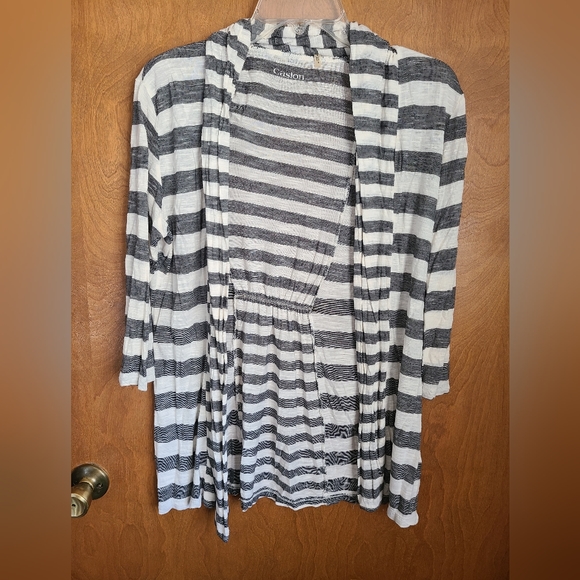 Caston | Sweaters | 42 Caston Cream And Black Striped Open Cardigan ...